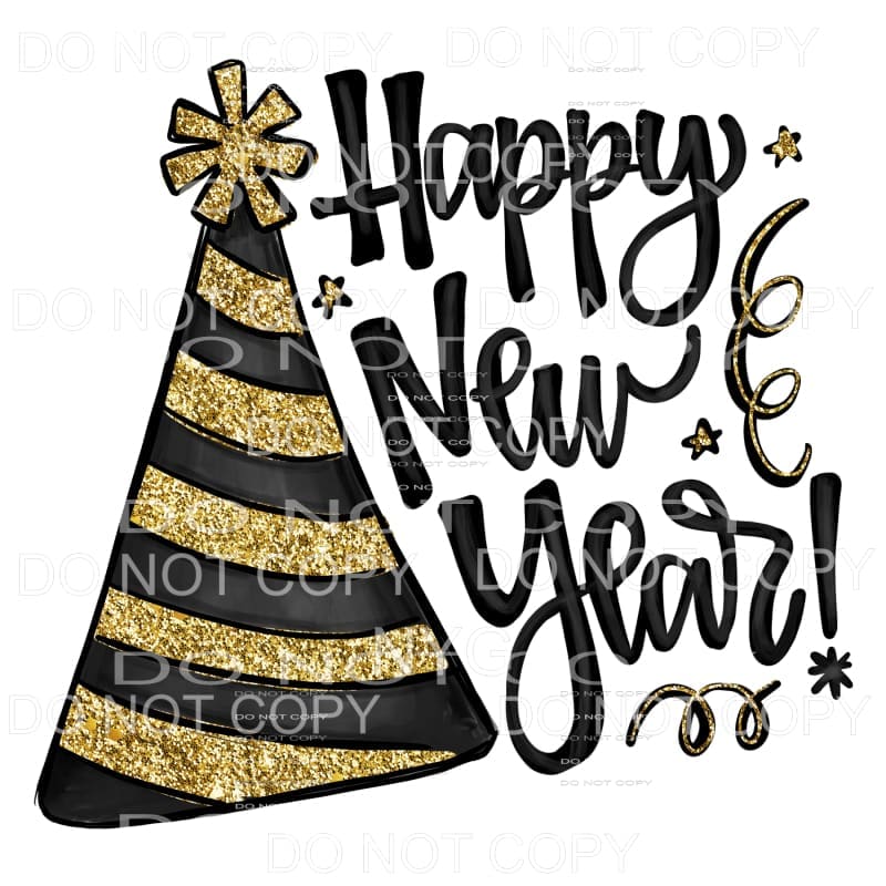 martodesigns - Happy New Year Black Gold Glitter Party Hat