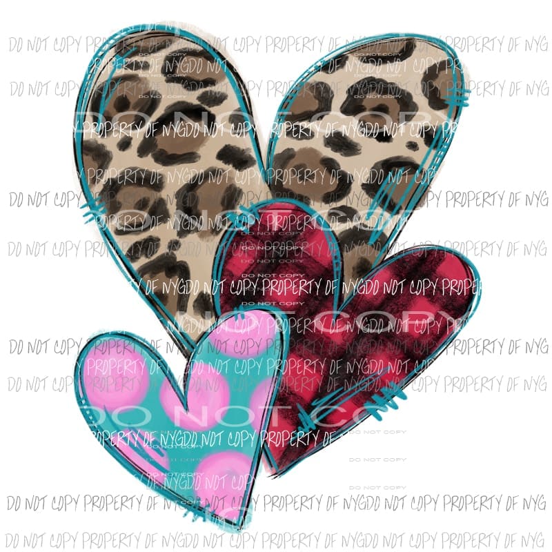 martodesigns - Three stacked hearts leopard plaid pink