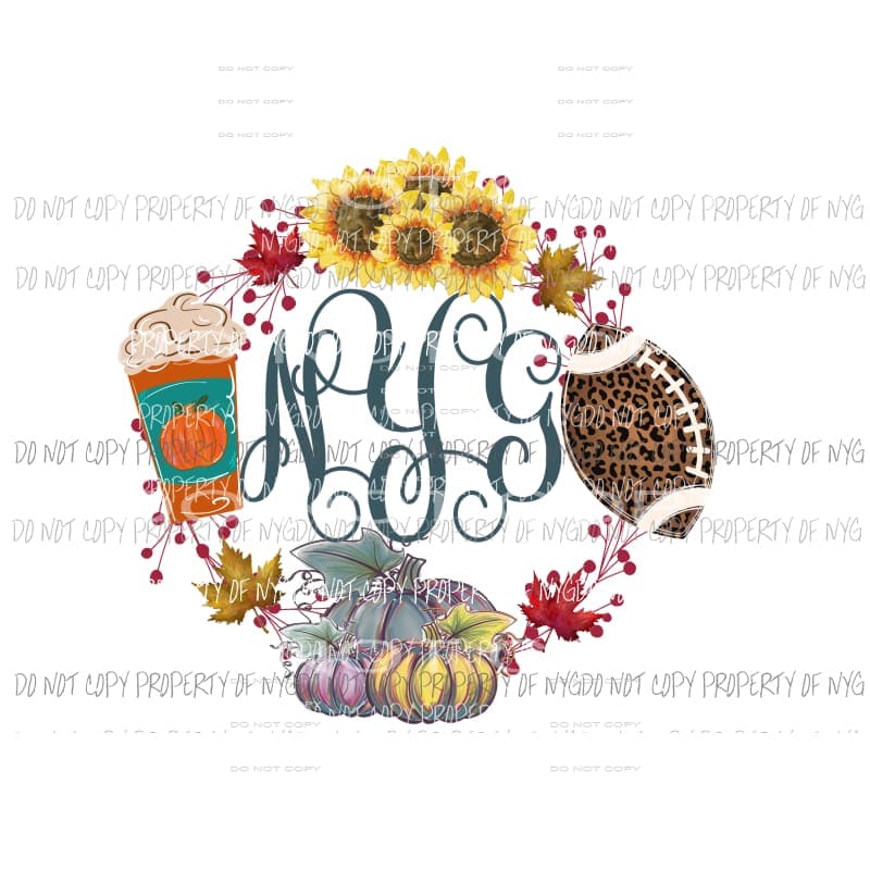 martodesigns - Fall monogram football sunflowers pumpkin