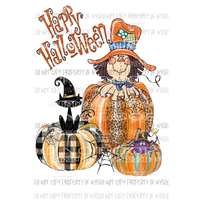 martodesigns - Happy Halloween pumpkins scarecrow spider cat