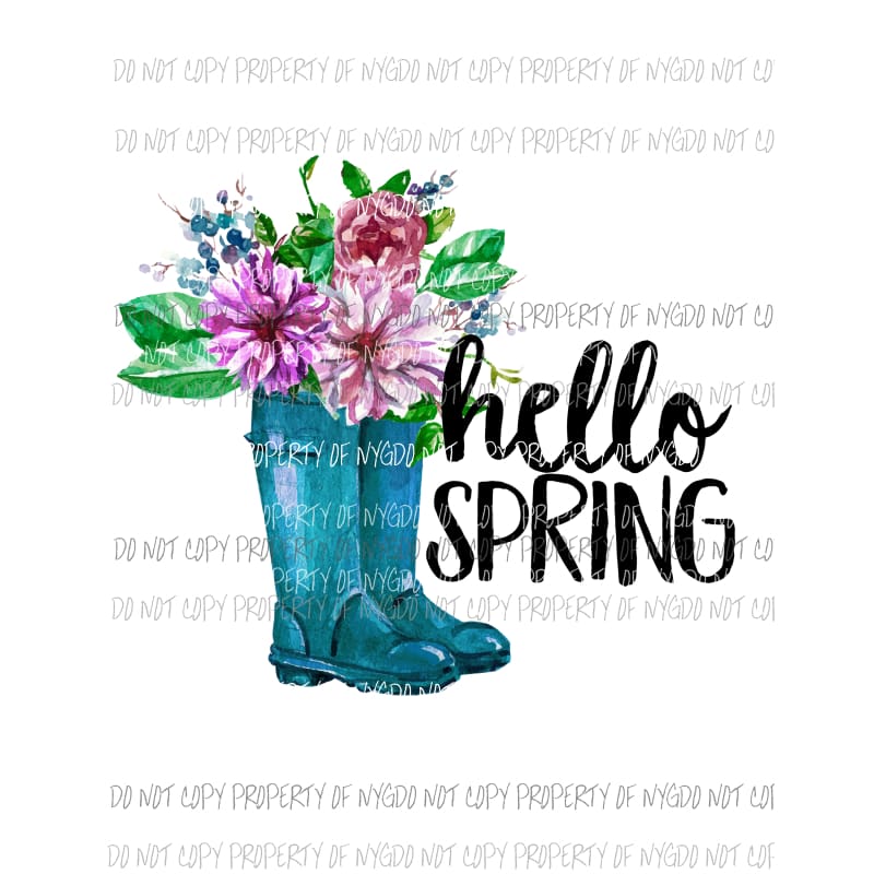 martodesigns - Hello Spring blue rain boots flowers