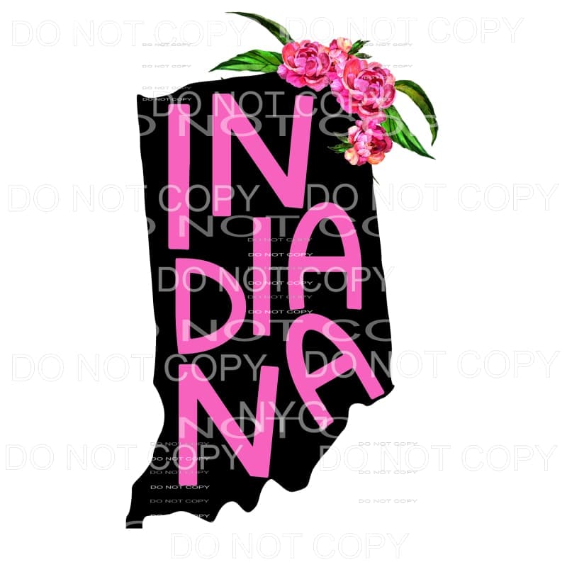 martodesigns - Indiana State Outline Pink Flower Sublimation