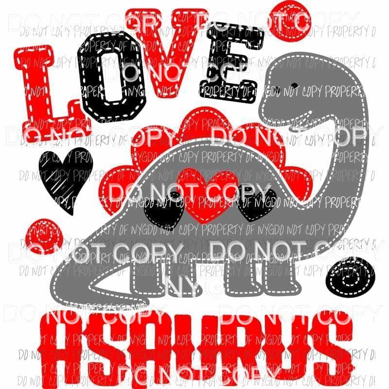 martodesigns - Love Asaurus grey dinosaur red hearts
