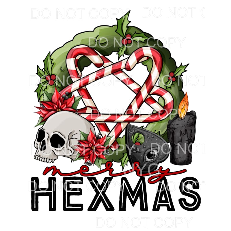 martodesigns - Merry Hexmas Holly Wreath Skull Black Candles