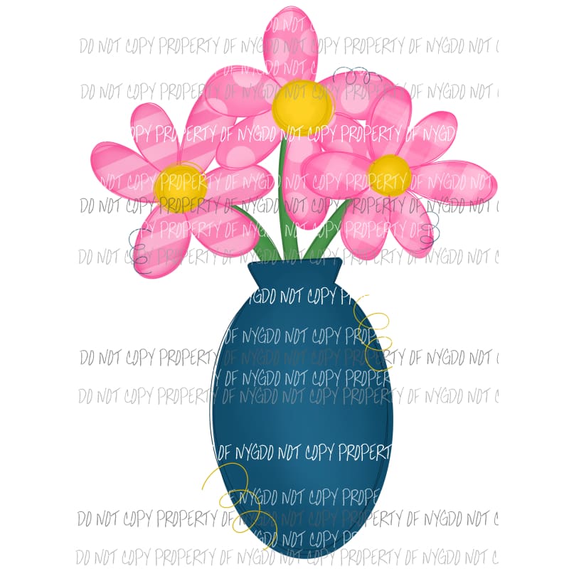 martodesigns - Pink polka dot Daisies Blue Vase Sublimation