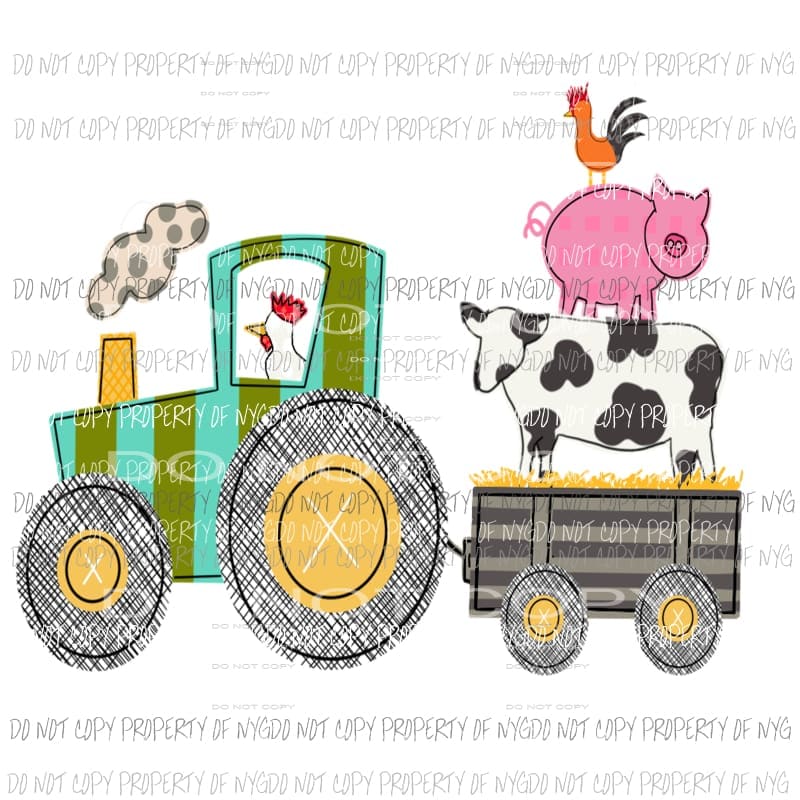 martodesigns - Tractor Wagon Farm Trio Cow Pig Chicken